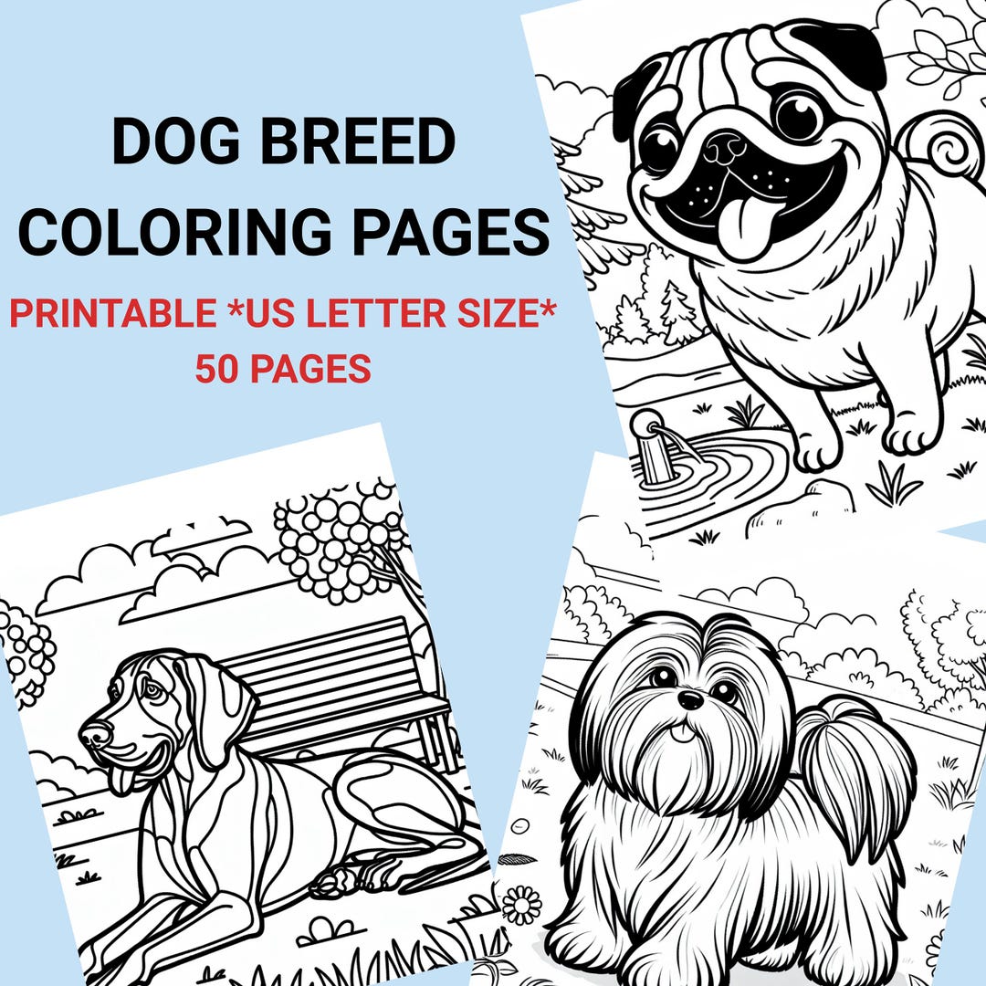 Dog Breed Coloring Pages | 50 Pages | for Kids and Adults | Digital ...