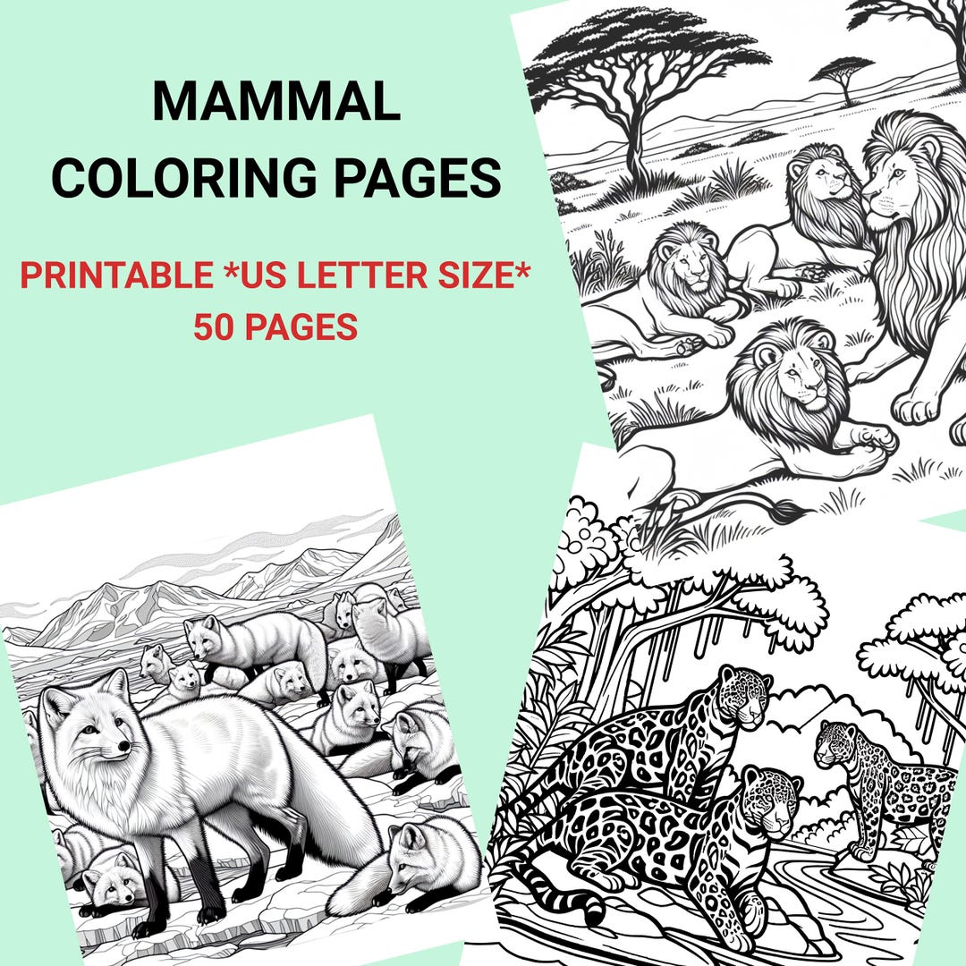 Mammal Coloring Pages | 50 Pages | for Kids and Adults | Digital ...