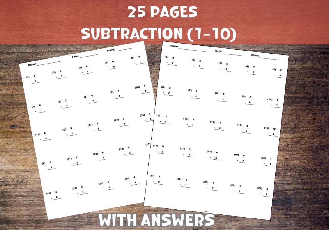 25 Pages of Printable Math Subtraction Worksheets to Subtract Numbers 1 ...