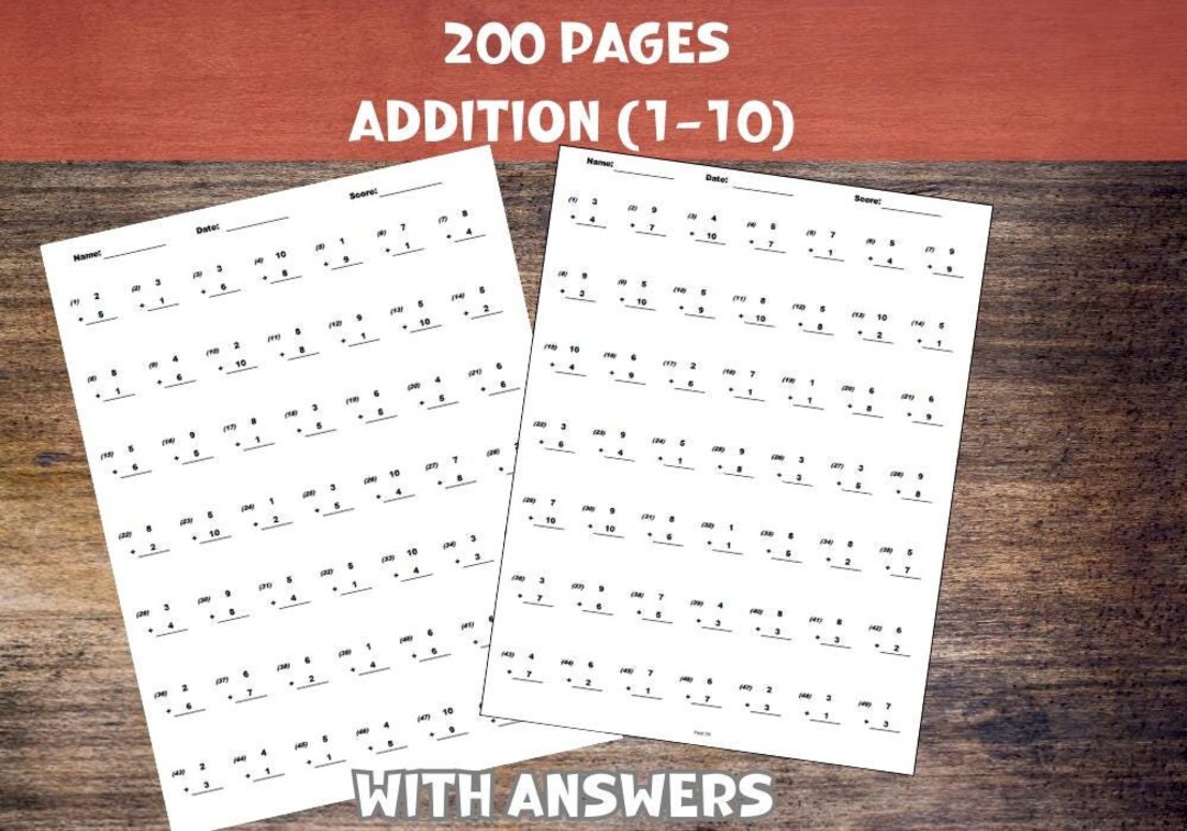 200 Pdf Pages of Printable Math Addition Worksheets to Add Numbers 1 ...