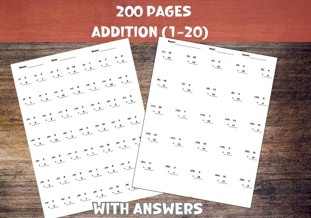 200 Pages of Printable Math Addition Worksheets to Add Numbers 1 Thru ...