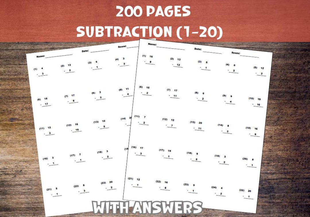 200 Pages of Printable Math Subtraction Worksheets to Subtract Numbers ...