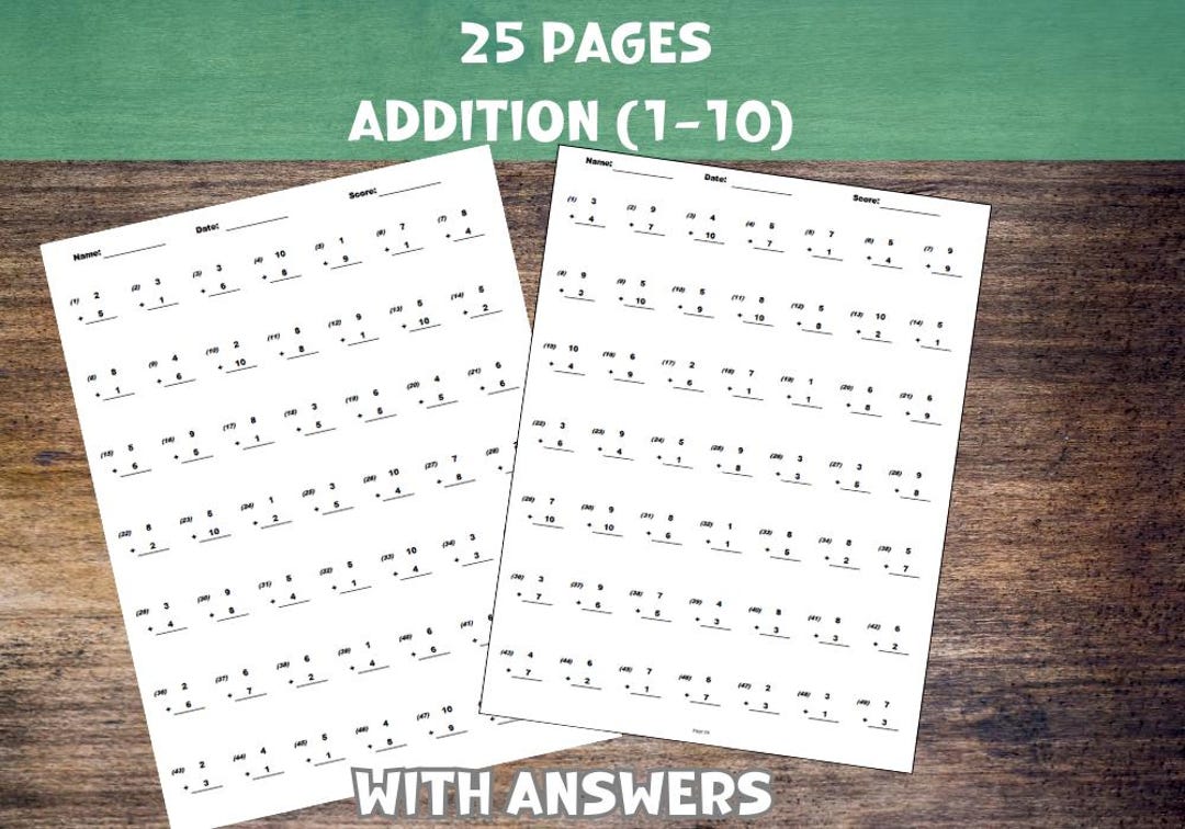 25 Pdf Pages of Printable Math Addition Worksheets to Add Numbers 1 ...