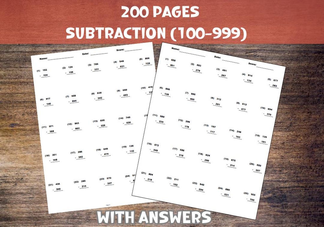 200 Pages of Printable Math Subtraction Worksheets to Subtract Numbers ...