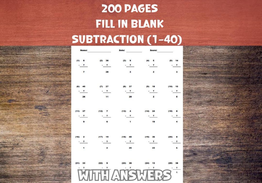 200 Pages of Printable Math Fill in Blank Subtraction Worksheets to ...