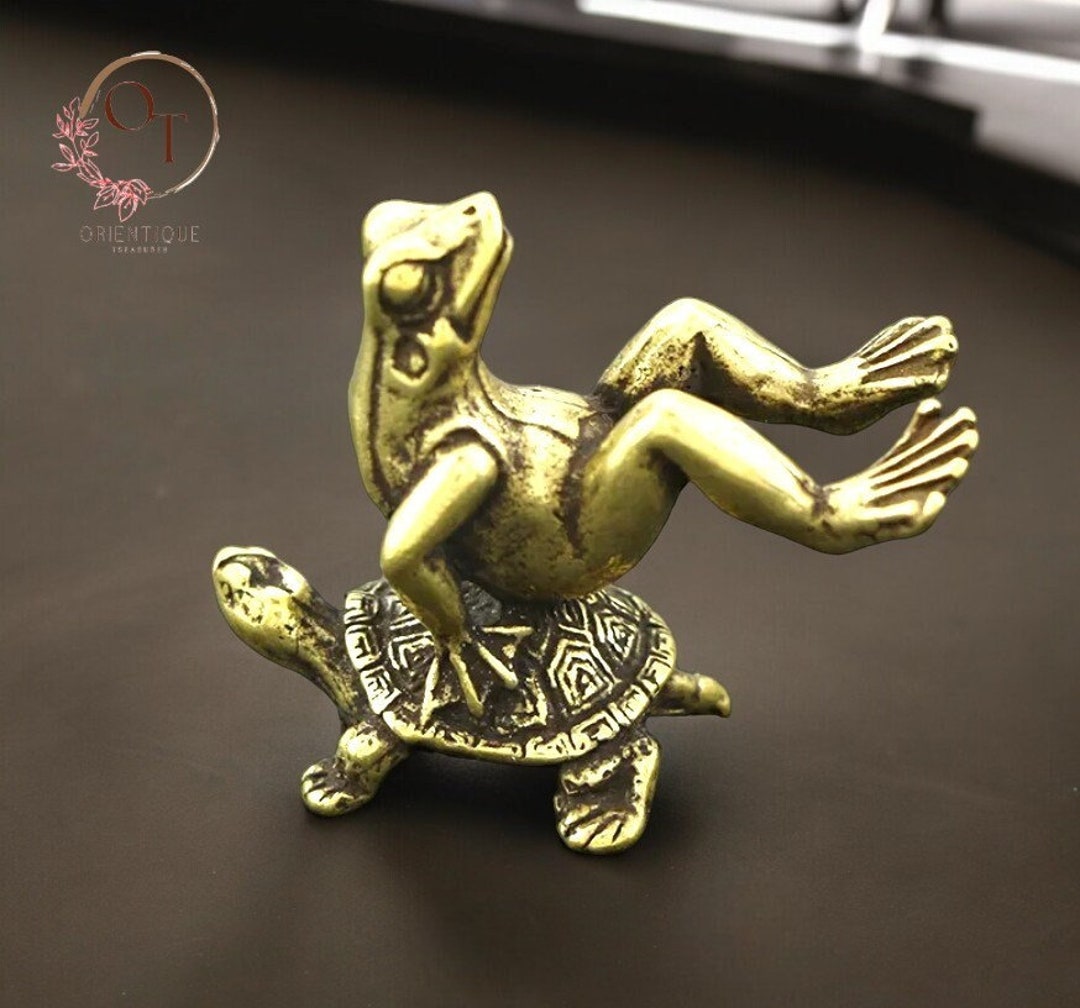 Antique Brass Tortoise & Frog Miniature Figurine Brass Frog Brass ...