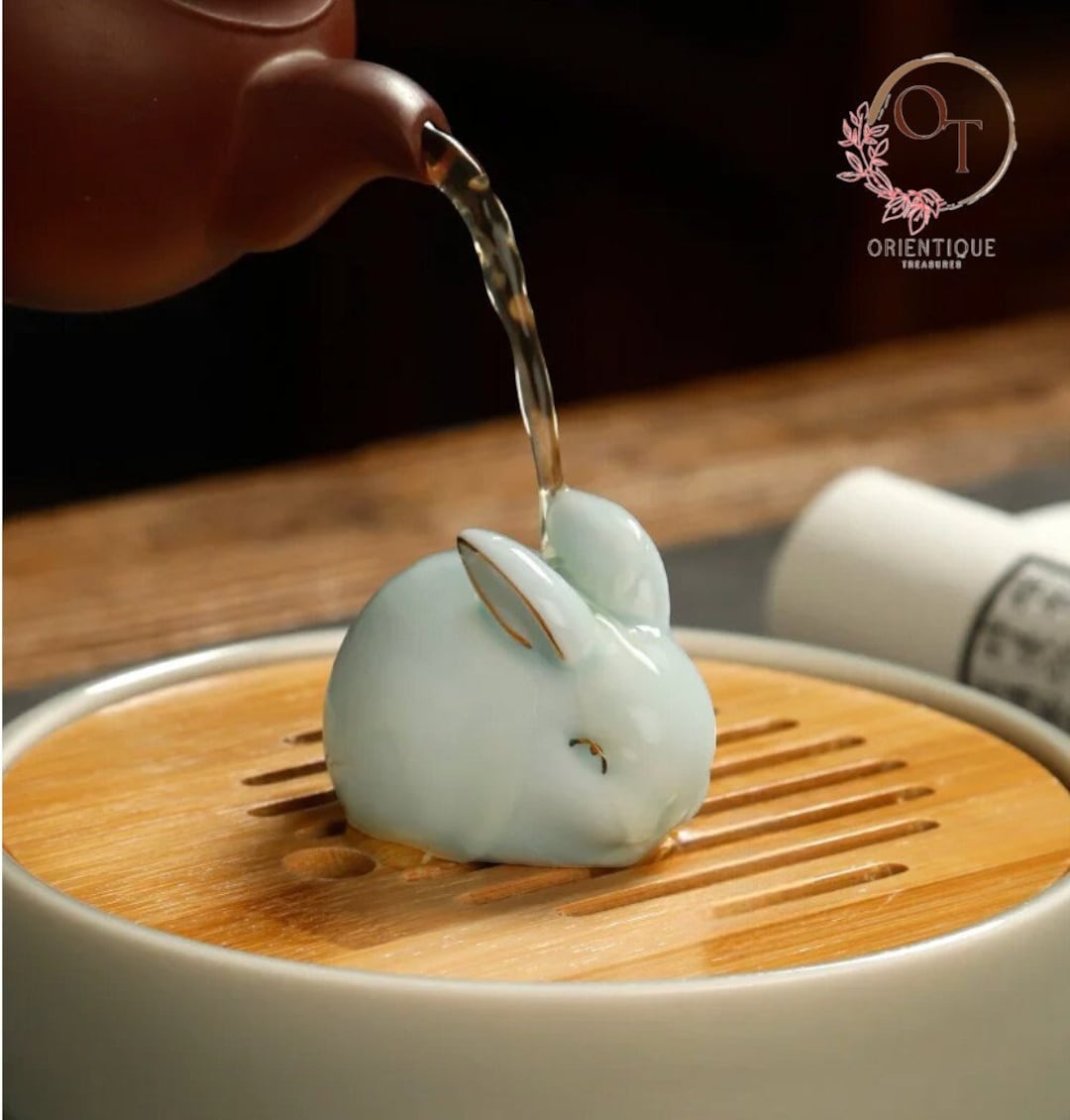 Jade Rabbit Tea Pet Ru Kiln Rabbit Ceramic Rabbit Figurine Cute Bunny ...