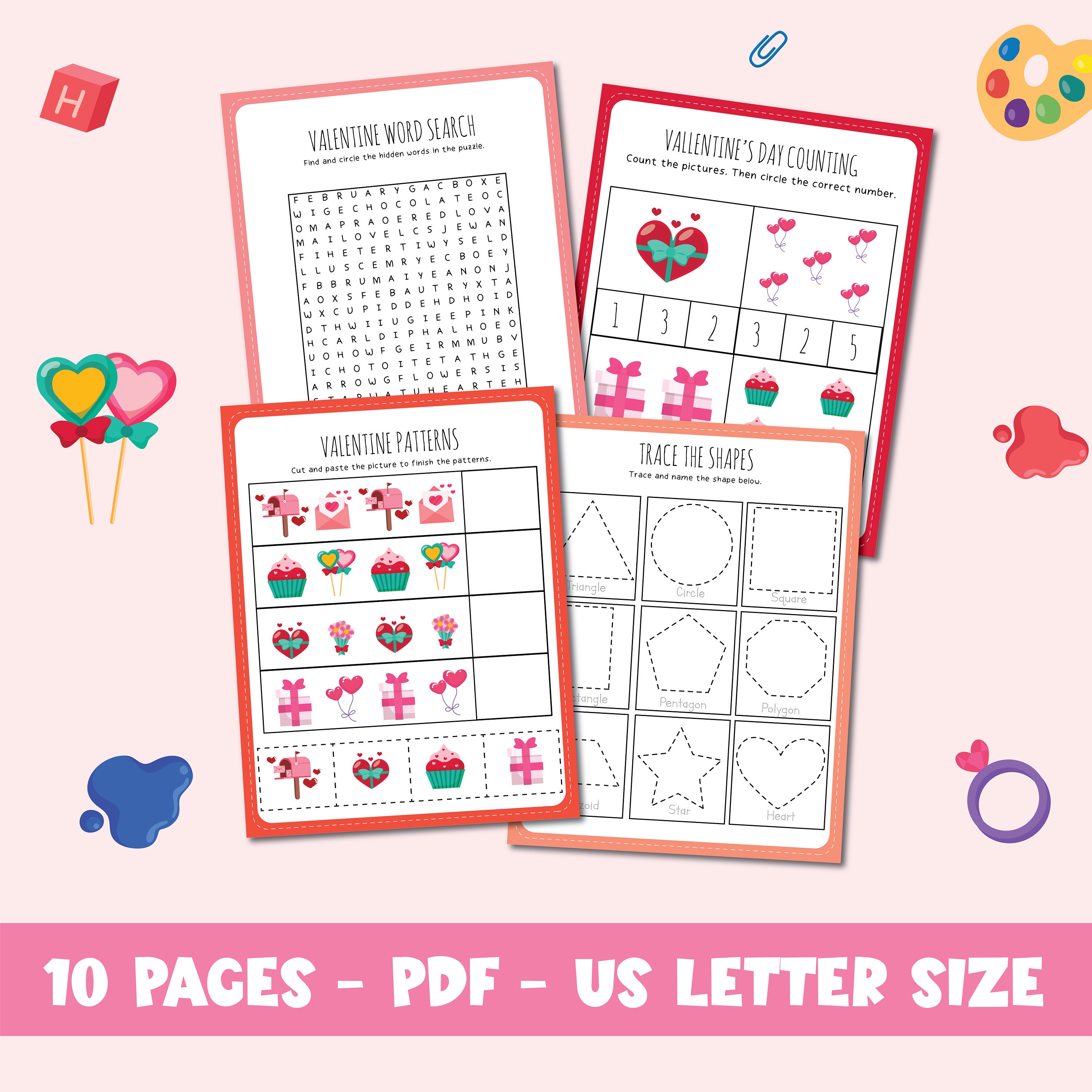 Printable Valentine's Day Preschool Activities, Valentine's Day Bundle ...