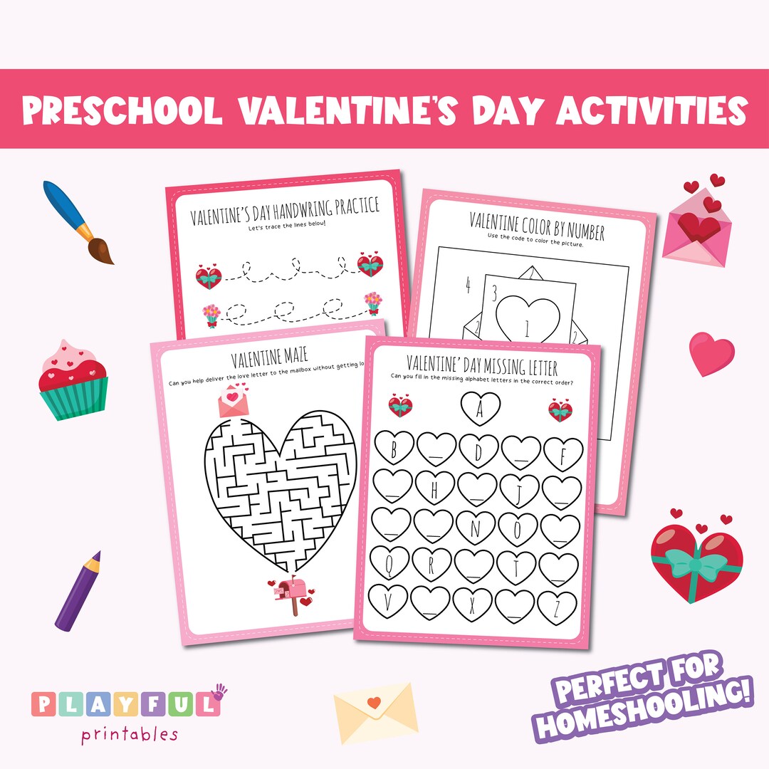Printable Valentine's Day Preschool Activities, Valentine's Day Bundle ...