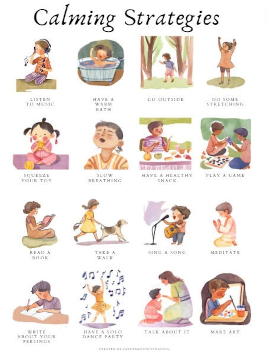 Diverse Calming Strategies Watercolor Poster - Etsy