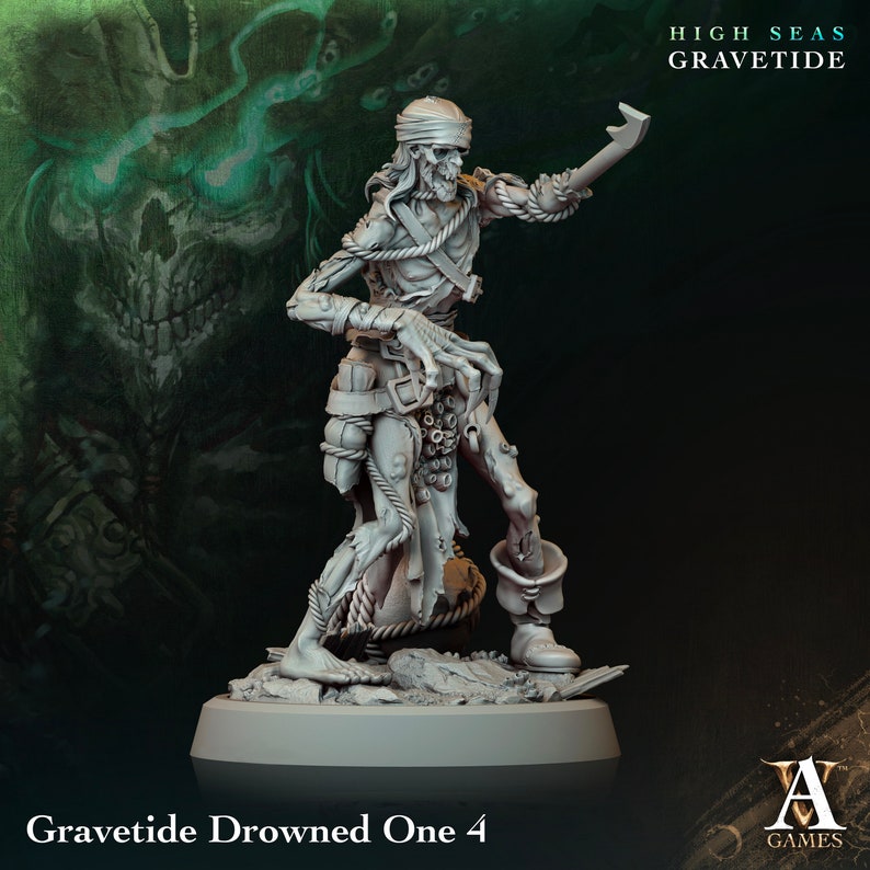Drowned Undead Pirate 4 Poses 3D Printed Miniature D&D Pathfinder ...