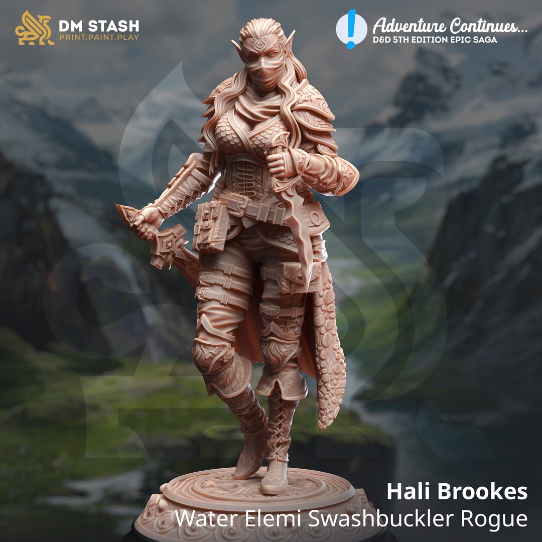 Water Genasi Swashbuckler Rogue 3D Printed Miniature D&D Pathfinder DM Stash Elemental Hero 32mm ...
