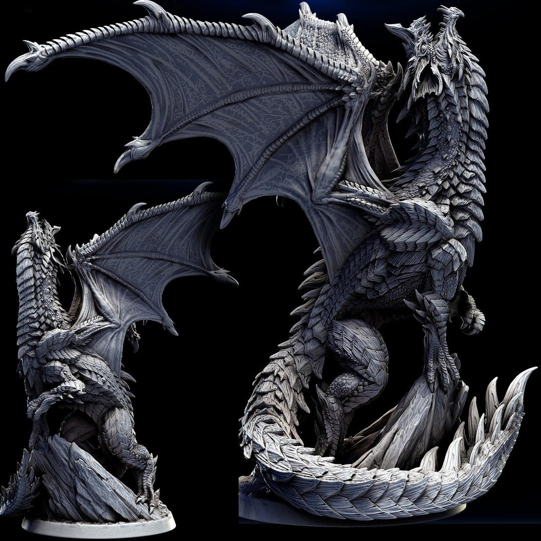 Adolescent Bue Dragon - 2 Poses - 3D Printed Miniature - Mini Monster ...