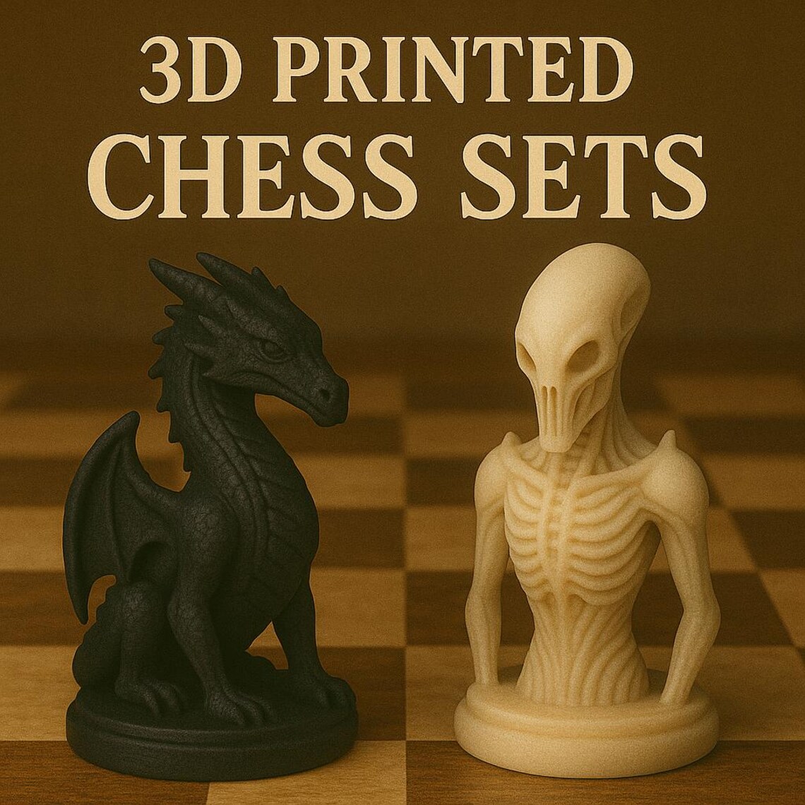 3D Printed Chess Sets in Multiple Styles + Fantasy + Dragons + Knights ...