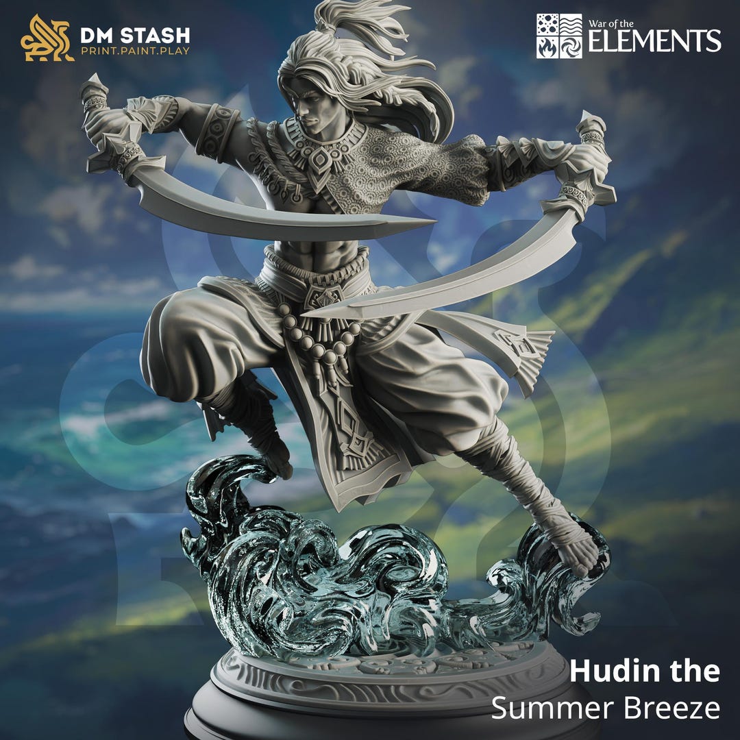 Air Elemental Fighter 3D Printed Miniature D&D Pathfinder DM Stash Hero ...