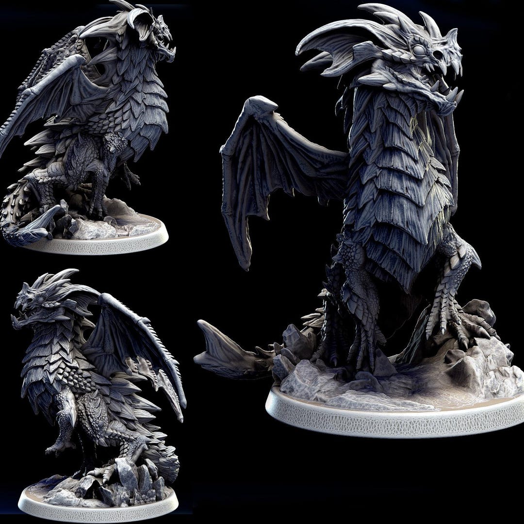 Young Blue Dragon - 2 Poses - 3D Printed Miniature - Mini Monster ...