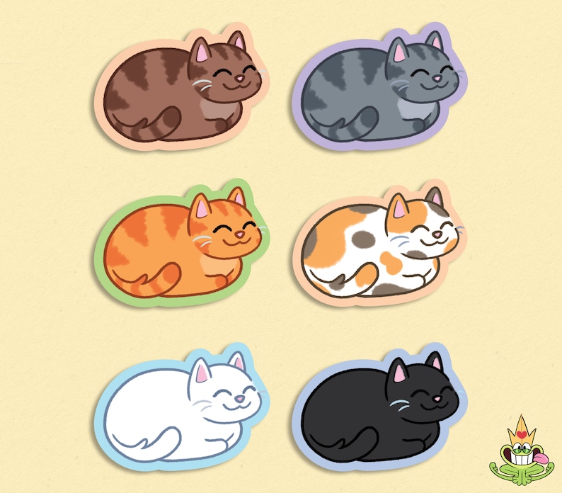 Loaf Cat Variety Matte Stickers Calico, Orange Tabby, Grey Tabby, Brown ...