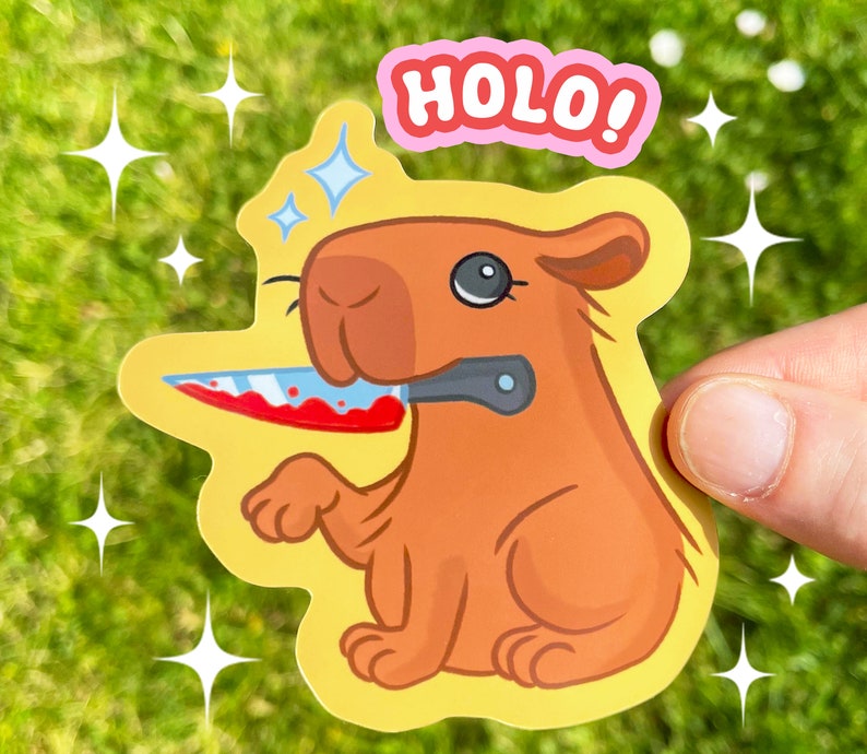 Cute Cursed Capybara With Knife Holographic Stickers Perfect for Water Bottles, Books, Laptops ...
