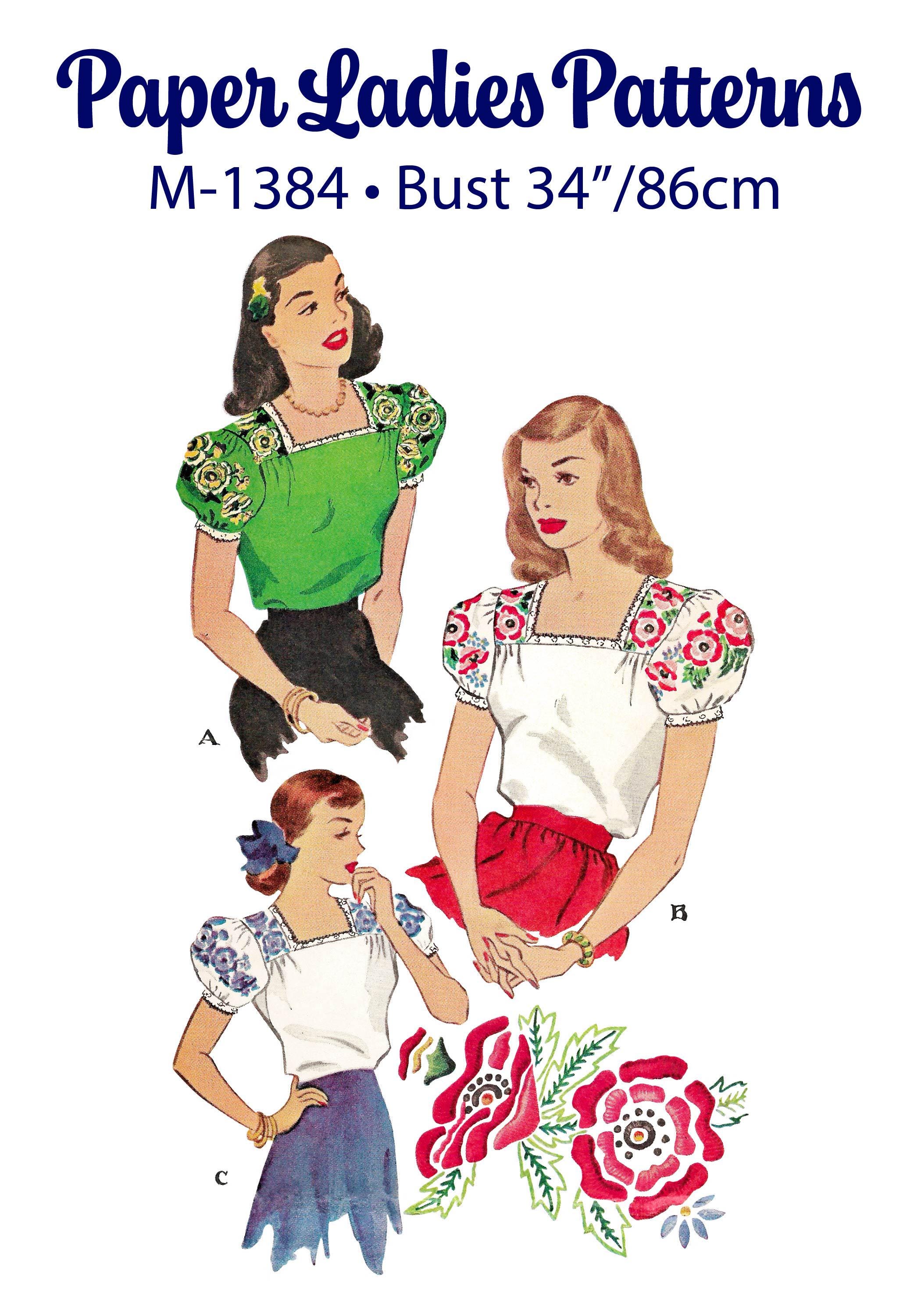 1940s Peasant Blouse Sewing Pattern PDF • bust 34