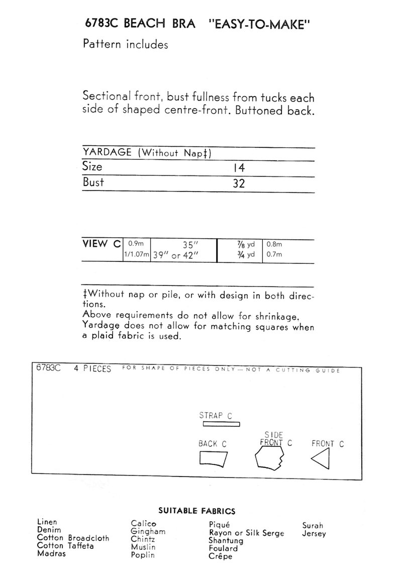 1940s Bralette Sewing Pattern PDF • Bust 32" • beach Bra, Crop Top ...