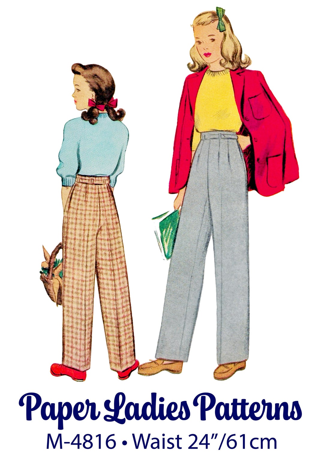 Vintage Girls' Sewing Pattern PDF • waist 24" • 1940s Pants, Slacks ...