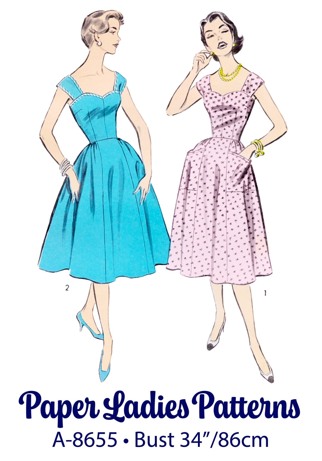Vintage Sewing Pattern PDF 1950s 50s 1958 • 50s Dress Pattern Midi Tea ...