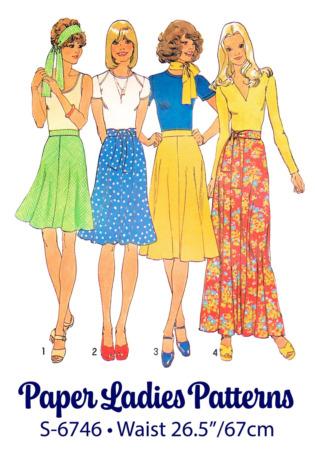 1970s Skirt Sewing Pattern PDF • waist 26.5" • vintage Bias Skirt, A ...