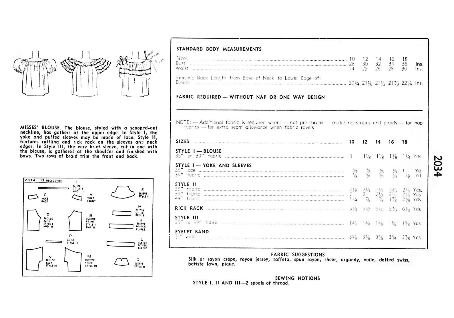 1940s Blouse Sewing Pattern PDF • bust 32" • puff Sleeve, Rickrack ...