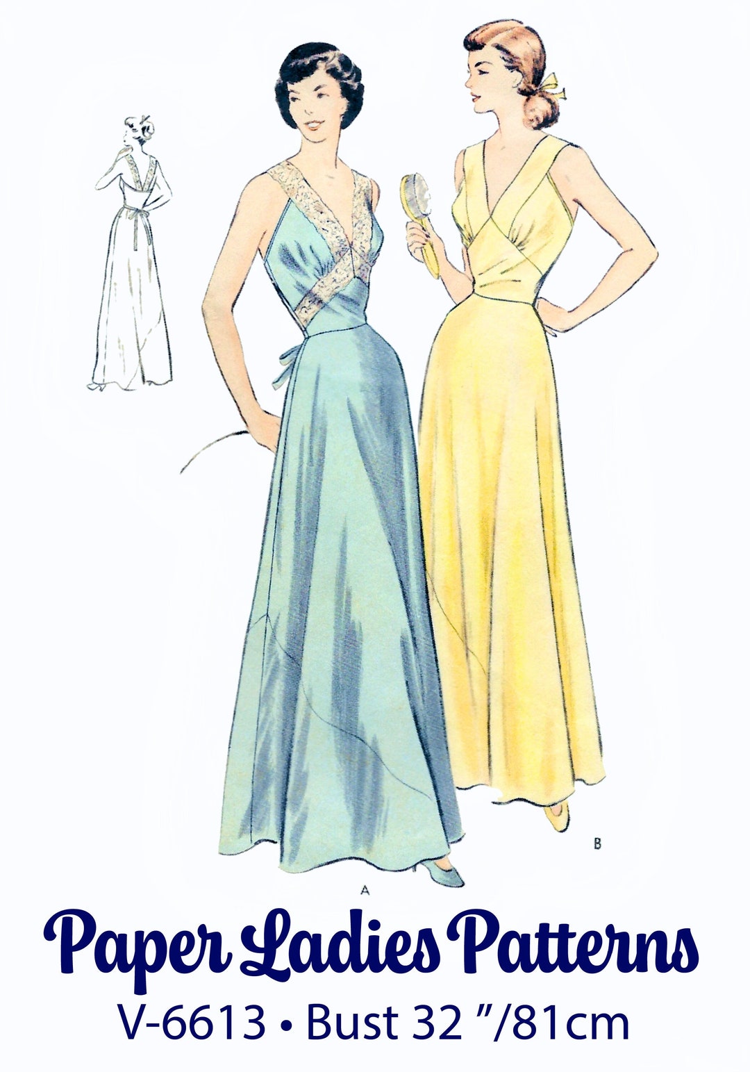 1940s Sewing Pattern PDF Vintage 40s Sewing Pattern • V-neck Slip Dress ...