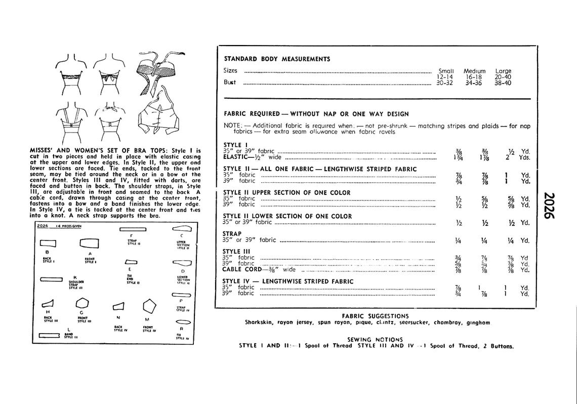 Vintage Sewing Pattern PDF 1940s 40s 1947 • Beach Bra Pattern Bandeau ...