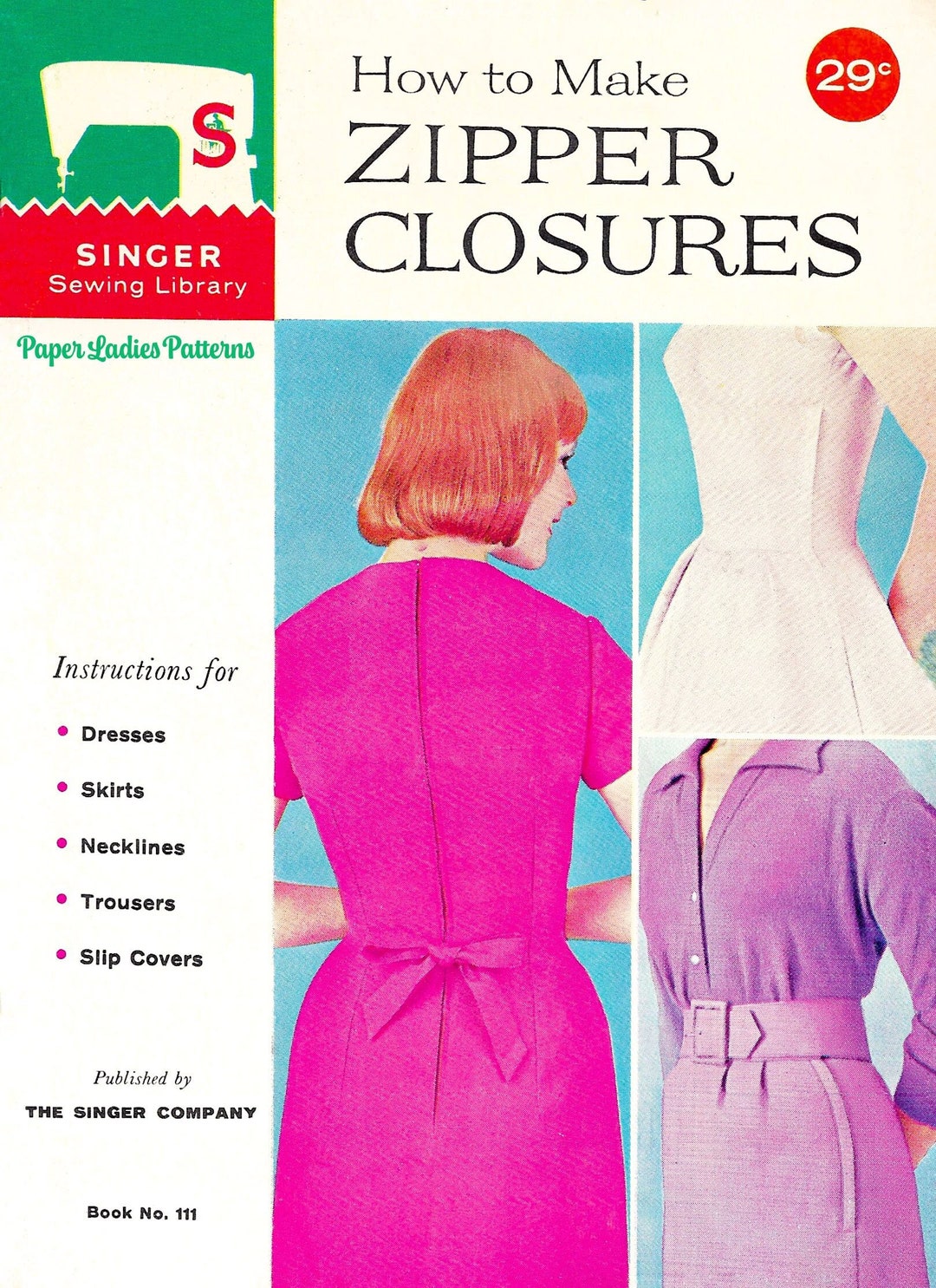How to Make Zipper Closures • 1960 Singer Sewing Book PDF • 60s Vintage ...