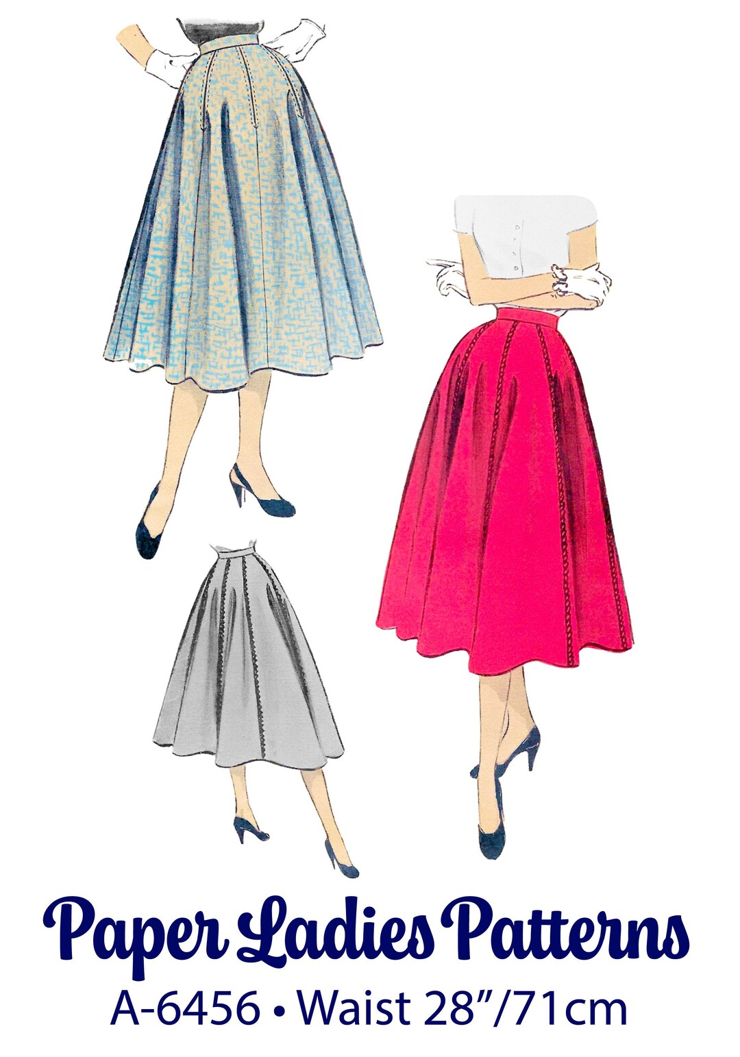 Waist 28/71cm vintage 1950s Sewing Pattern PDF Download 1953 50s Skirt ...