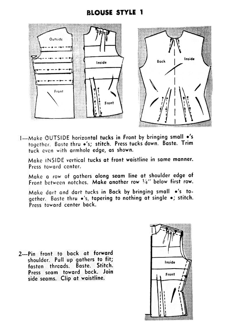 1950s Sewing Pattern PDF Vintage 50s Sewing Pattern • Collar Blouse ...