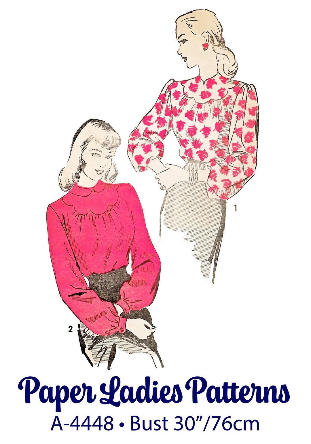 1940s Blouse Sewing Pattern PDF • bust 30