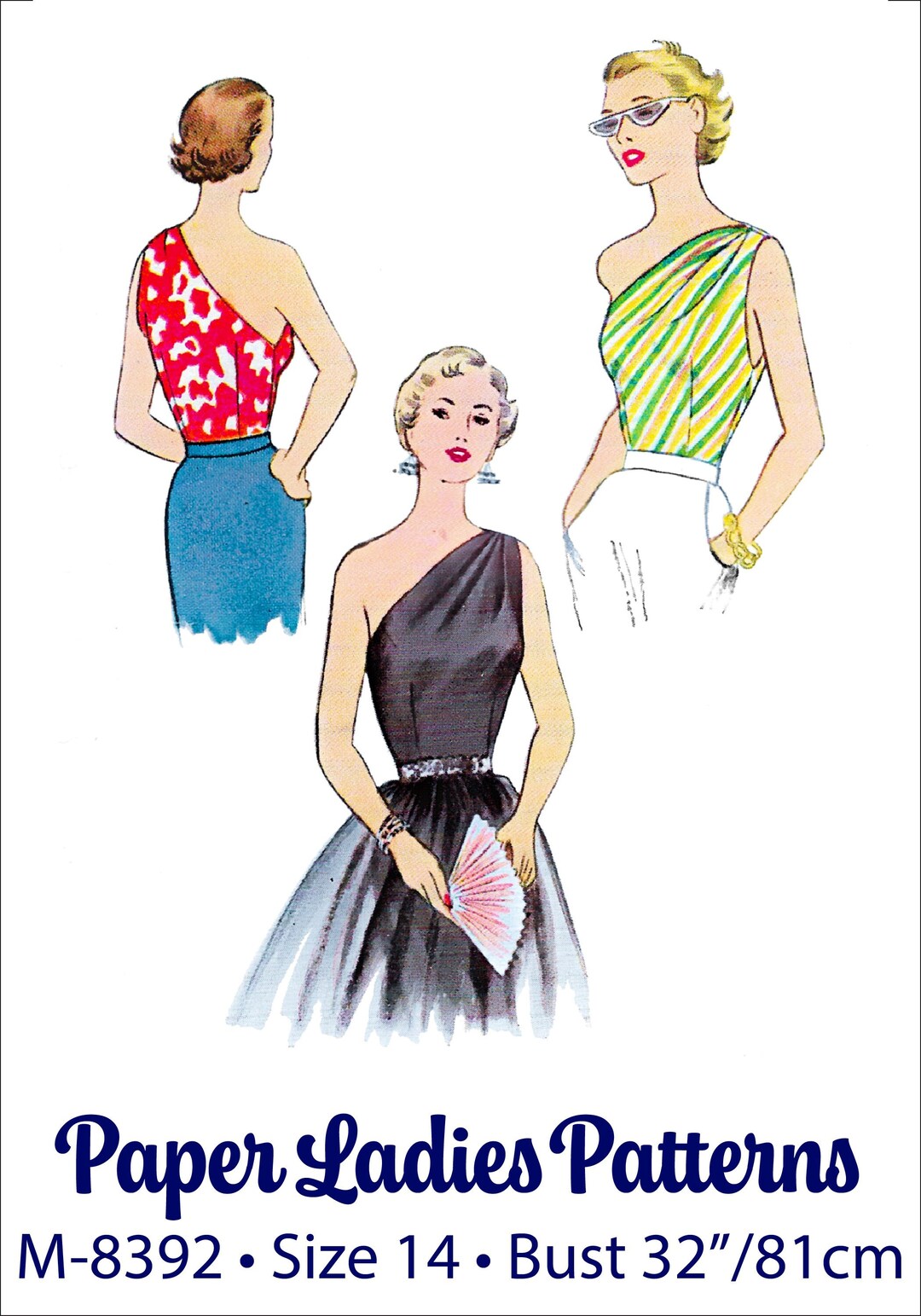 1950s Blouse Sewing Pattern PDF • bust 32" • one-shoulder Top ...