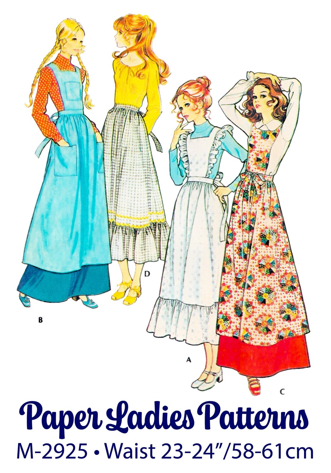 1970s Sewing Pattern PDF Vintage Apron 70s • Apron Skirt Pinafore Long ...