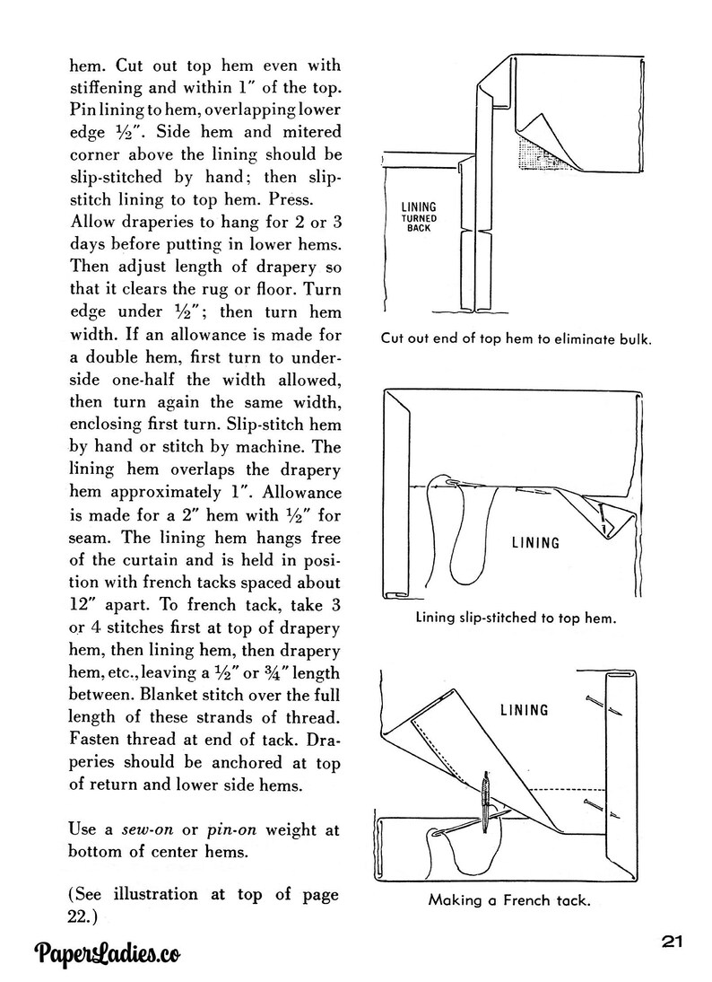How to Make Draperies • 1960s Vintage Sewing Book PDF • Tailoring ...