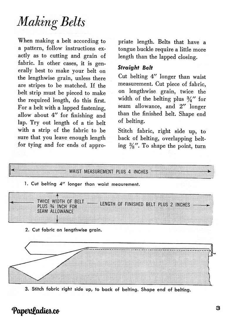 How to Make Belts + Hems • 1960s Vintage Sewing Book PDF • Tailoring ...