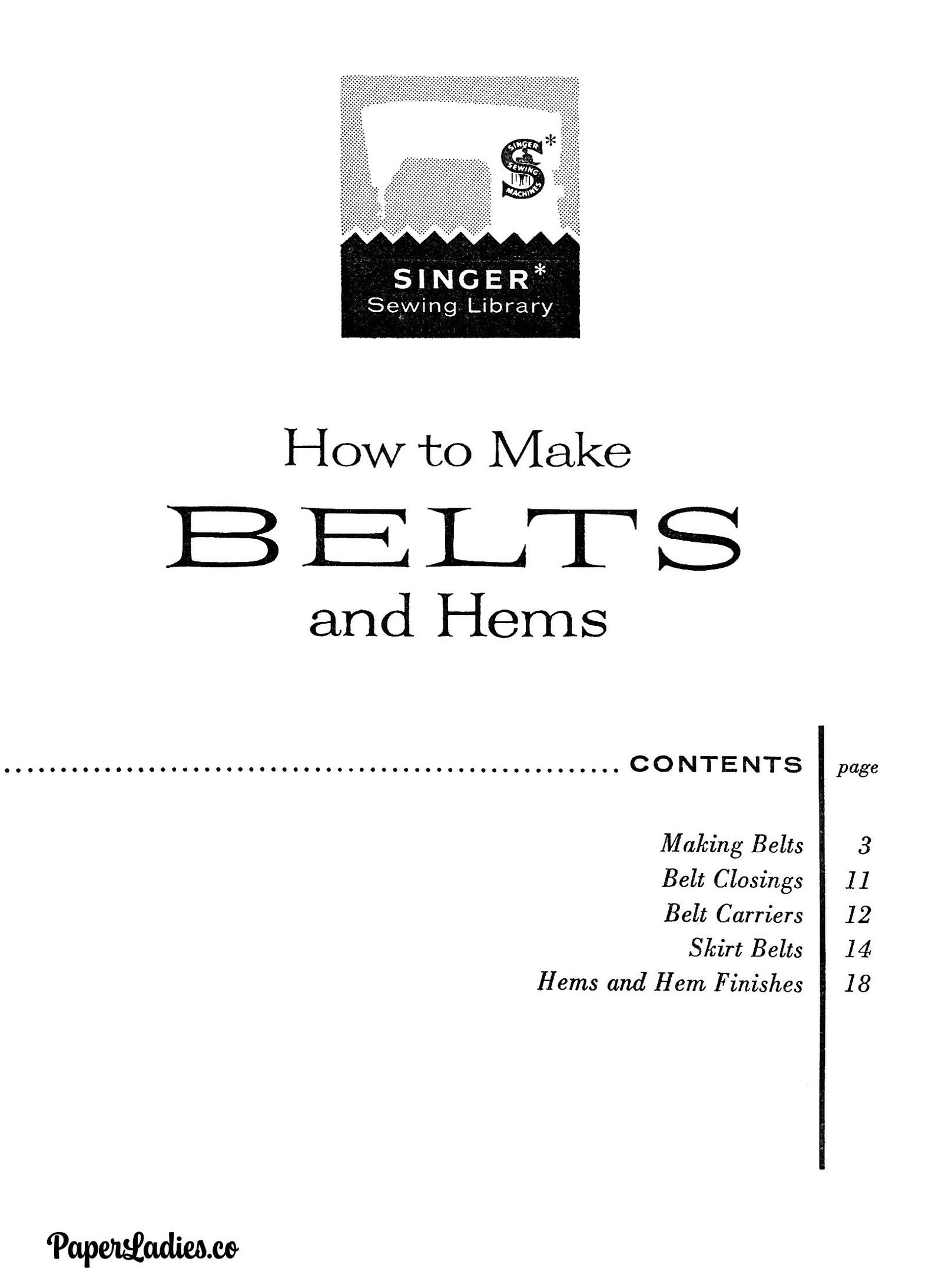 How to Make Belts + Hems • 1960 Singer Sewing Book PDF • 60s Vintage ...