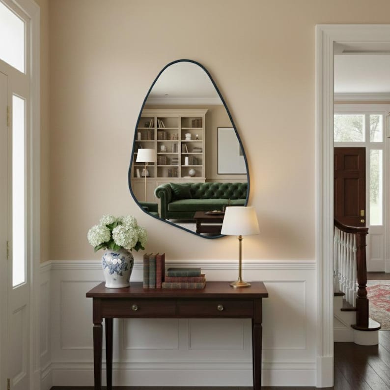 Asymmetrical Wall Mirror, Modern Irregular Pond Shape, Aesthetic Wood ...