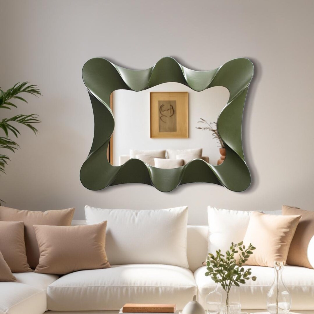 Wooden Wavy Wall Hanging Mirror, Funky Mirror in Custom Sizes ...