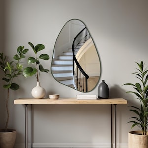 Asymmetrical Wall Mirror, Slim Black Frame, Modern Japandi Style - Etsy