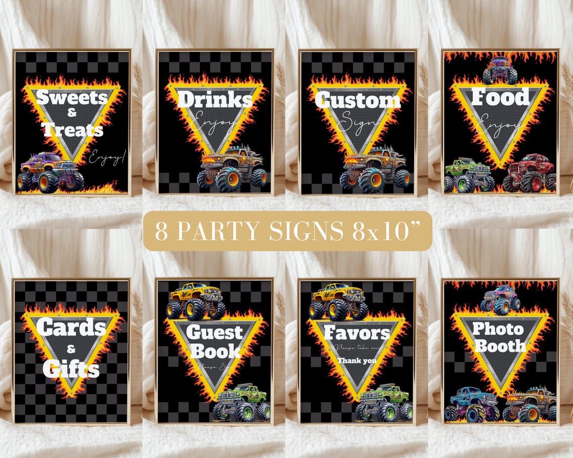 EDITABLE Monster Truck Birthday Signs,trucks Birthday Table Sign ...