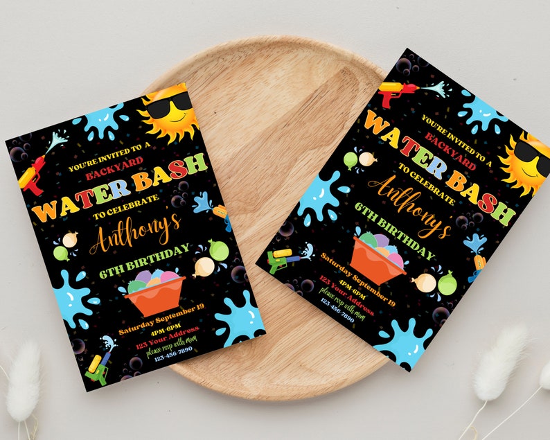 Water Balloon Birthday Party Invitation,water Gun Party Invite,backyard ...