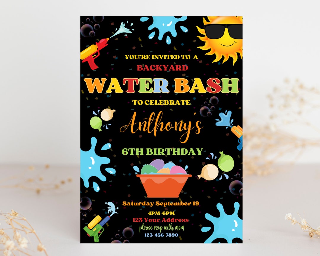 Water Balloon Birthday Party Invitation,water Gun Party Invite,backyard ...