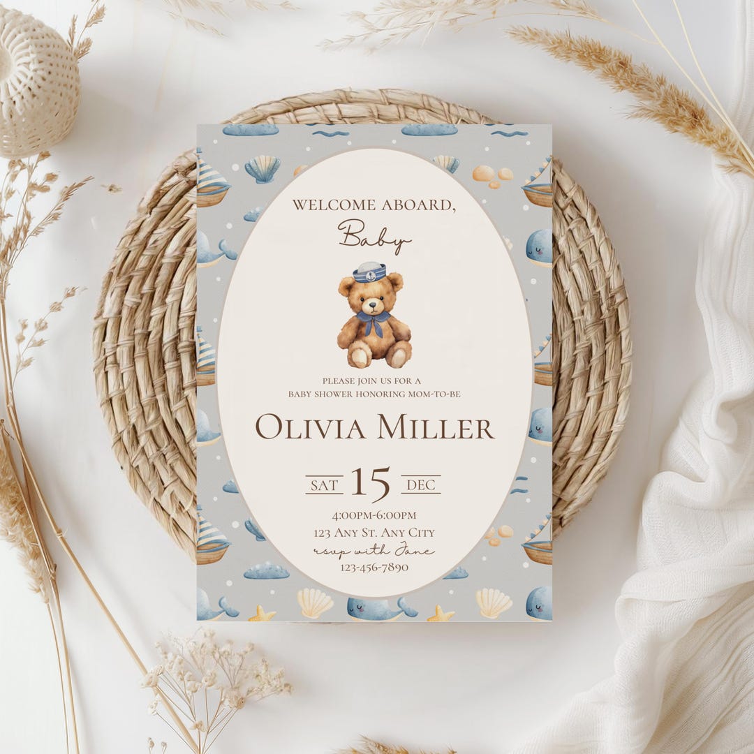 Welcome Aboard Baby Shower Invitation,nautical Theme Invite,a Little ...