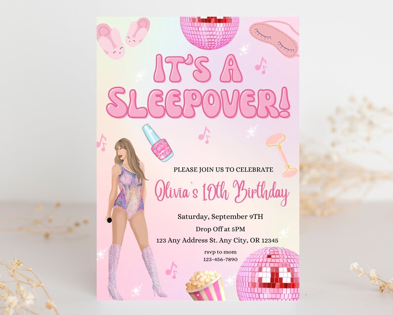 Taylor Birthday Sleep Over Invitation Template,birthday Era Sleepover ...