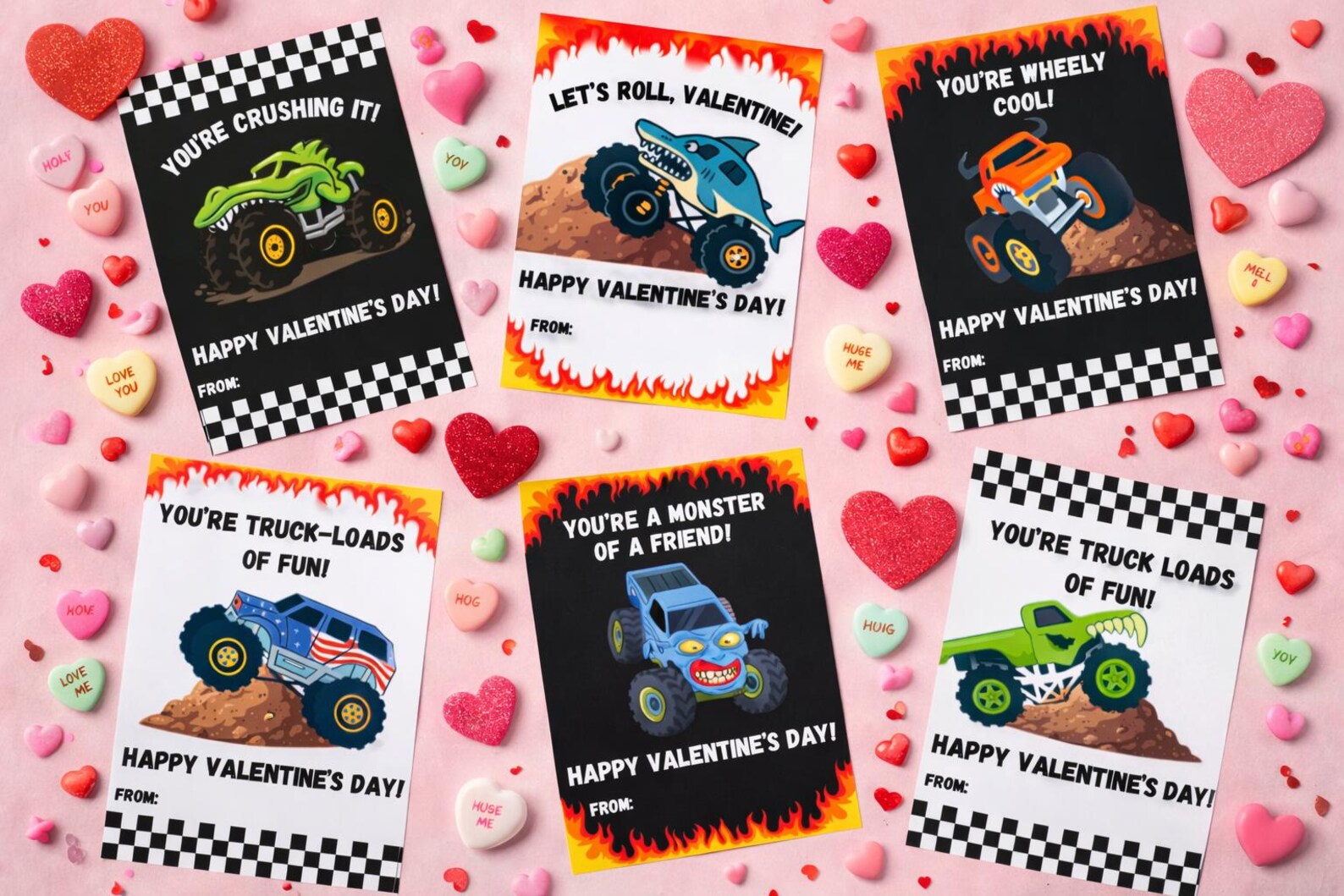 EDITABLE Monster Truck Valentine’s Day Cards, Editable Classroom ...