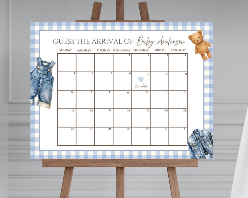 Blue Jean Baby Shower Due Date Sign,denim Themed Baby Shower Activity ...