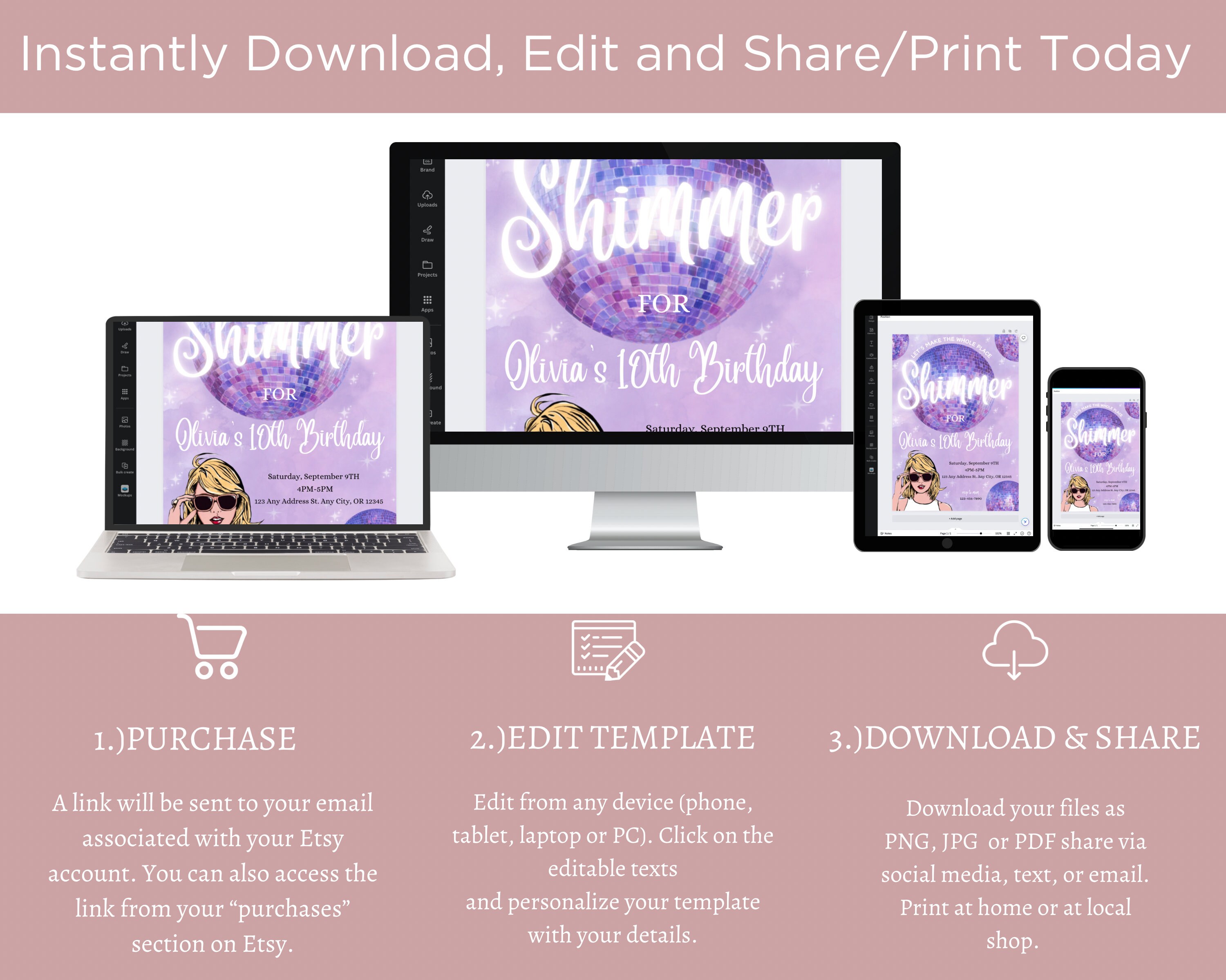 Taylor Birthday Party Invitation Template, Editable Eras Birthday ...